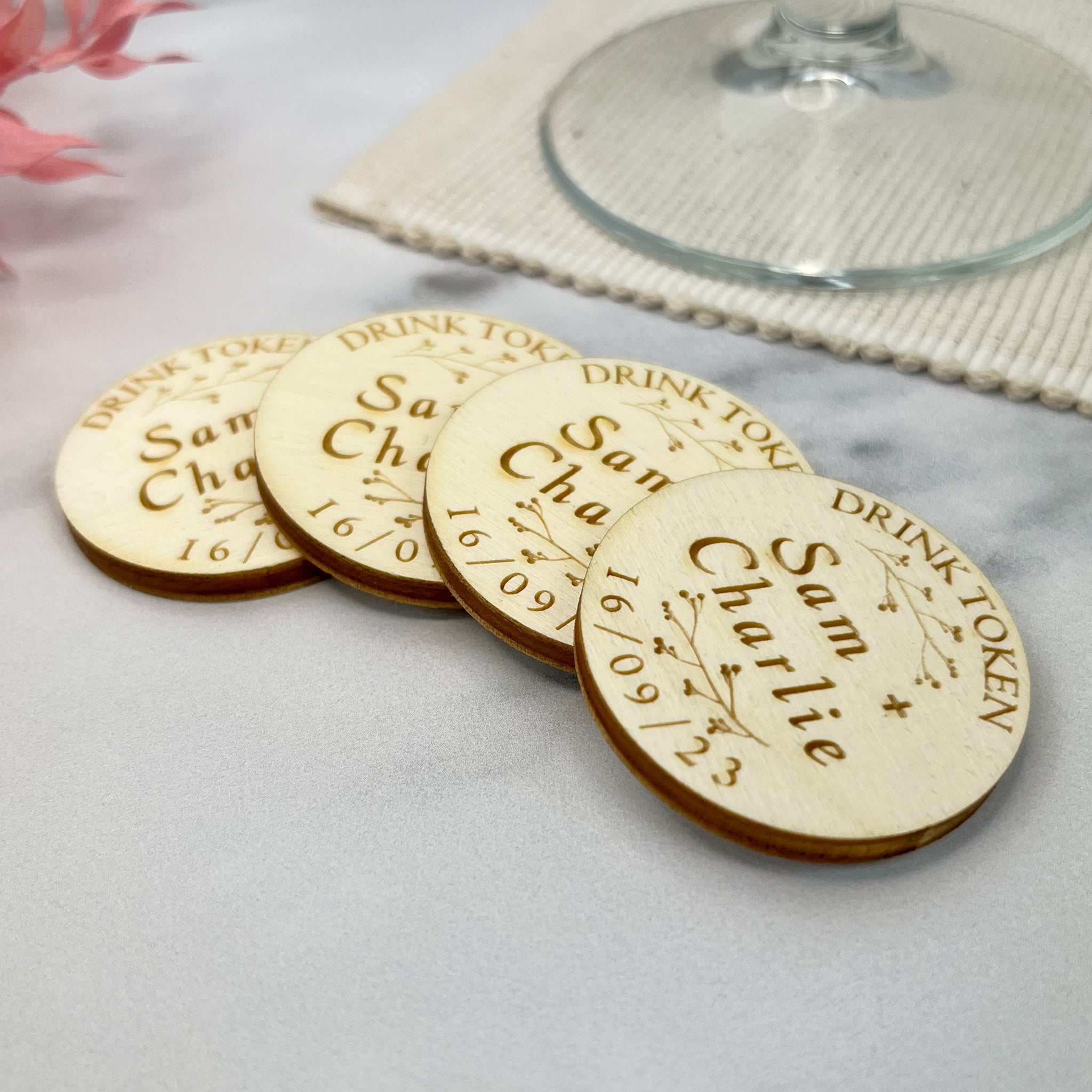 Wooden Personalised Wedding Drinks Tokens – The Bespoke Workshop