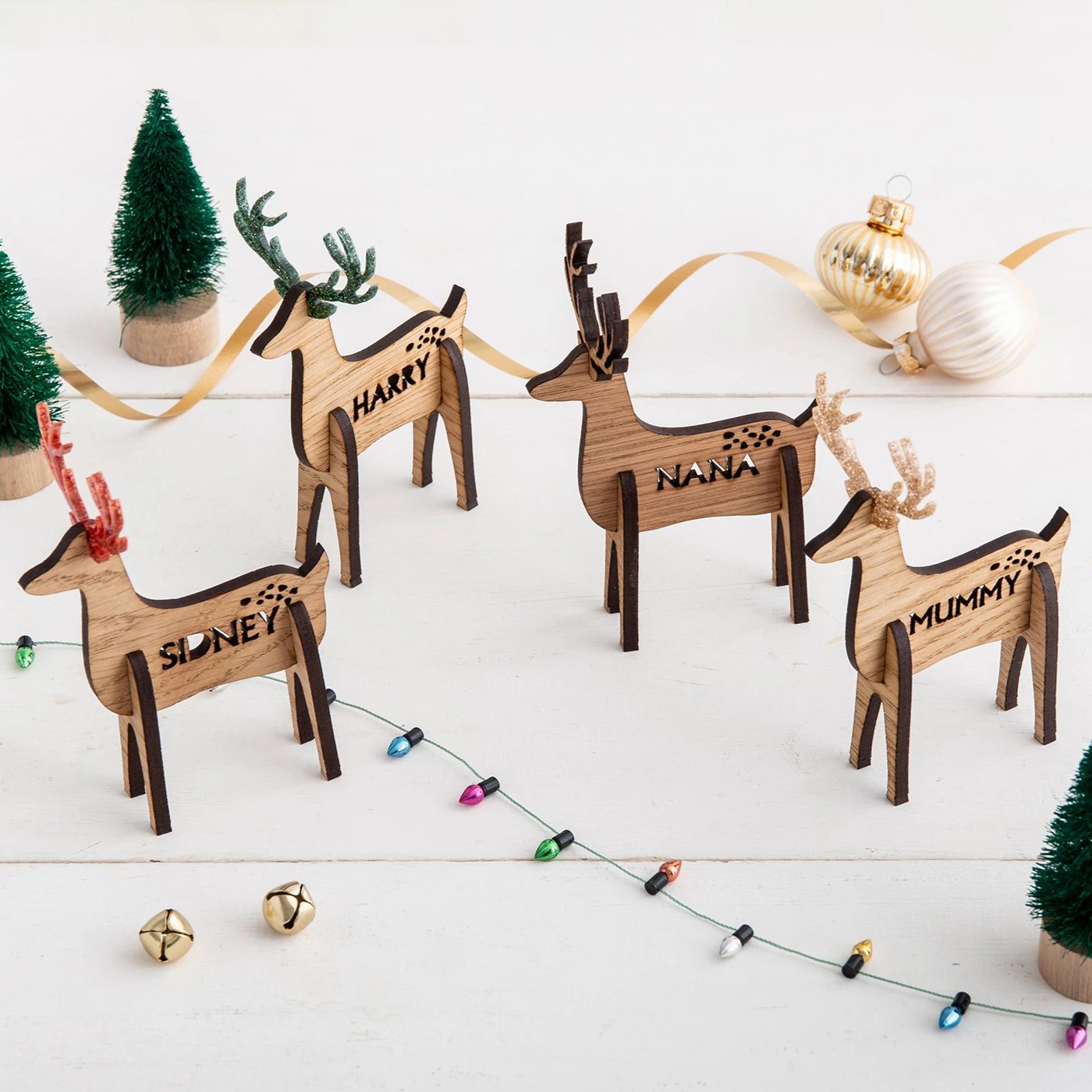 Personalised reindeer, Christmas table place settings, Colour options ...